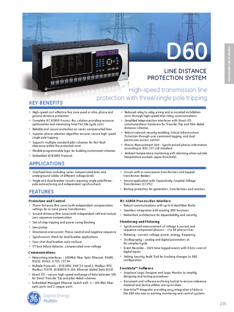 GE Multilin D60 Specs | Relay | Electric Power System