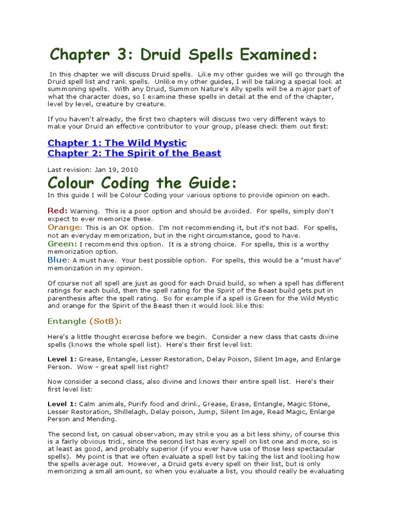 Treantmonk's Druid Handbook Part 3 Druid Spells Examined | PDF | Nature