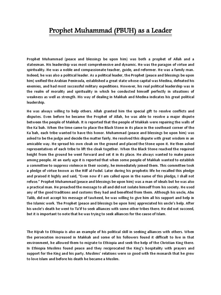 Holy Prophet As A Leader | PDF | Muhammad | Medina