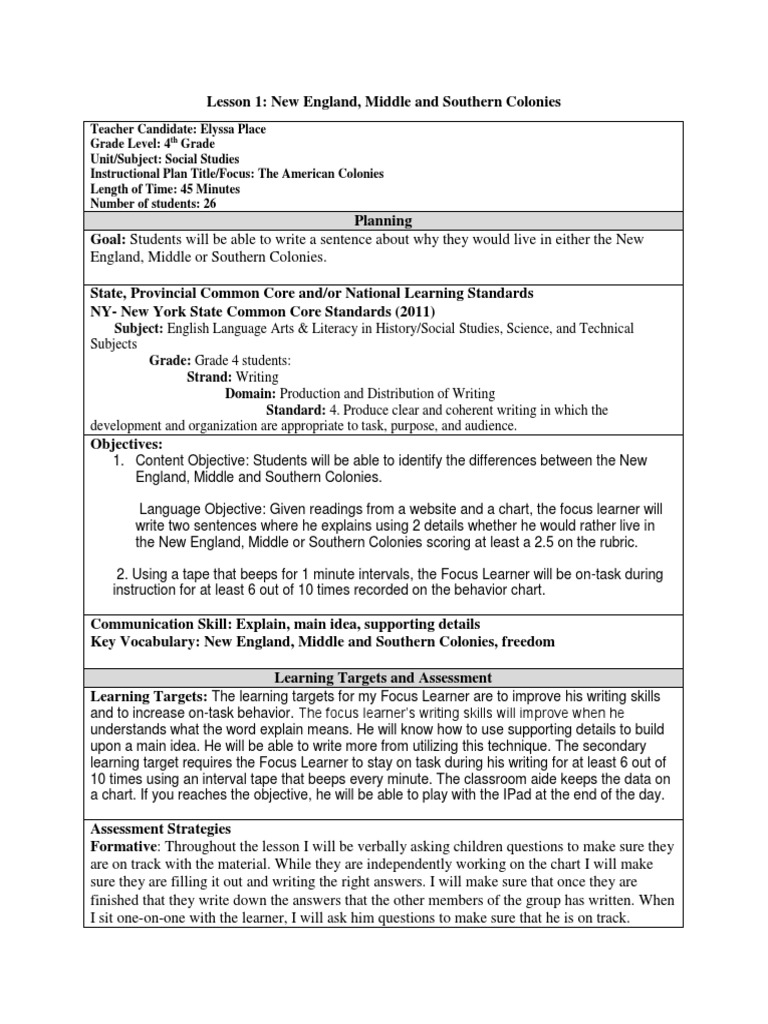 Lesson Plans Task 1 Part B | PDF | Common Core State Standards ...