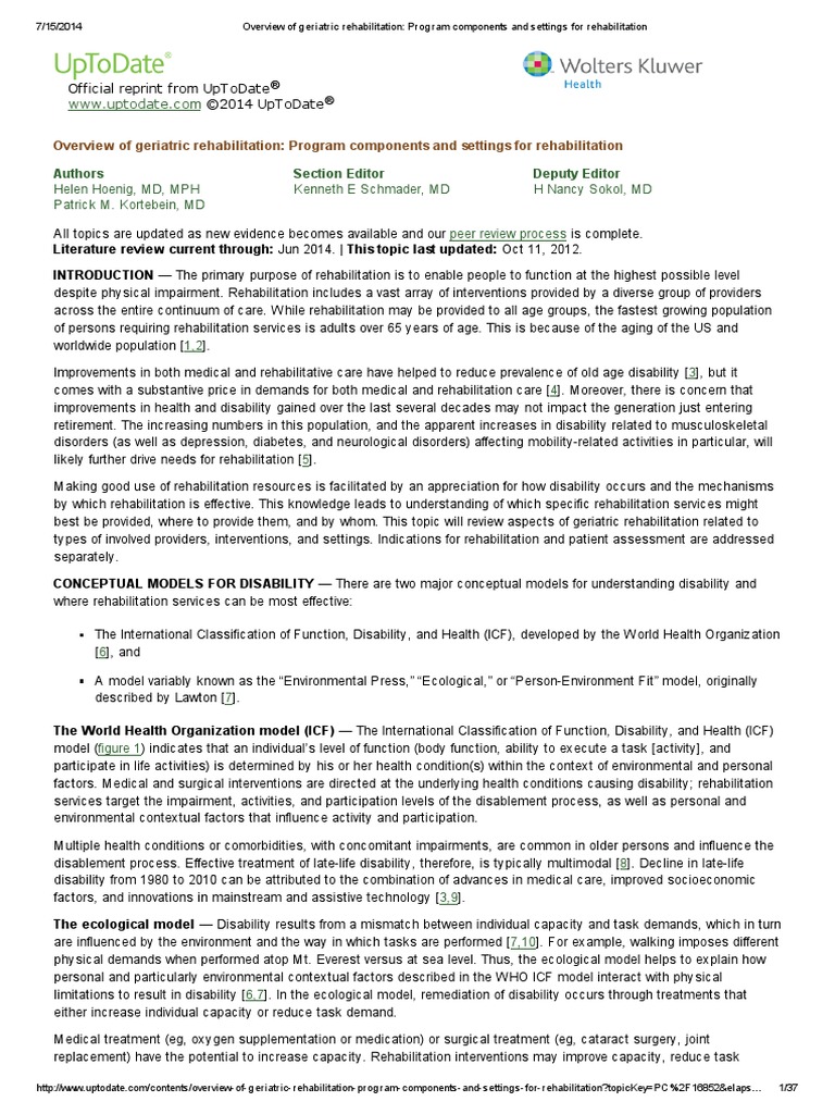 Overview of Geriatric Rehabilitation - Program Components and Settings ...