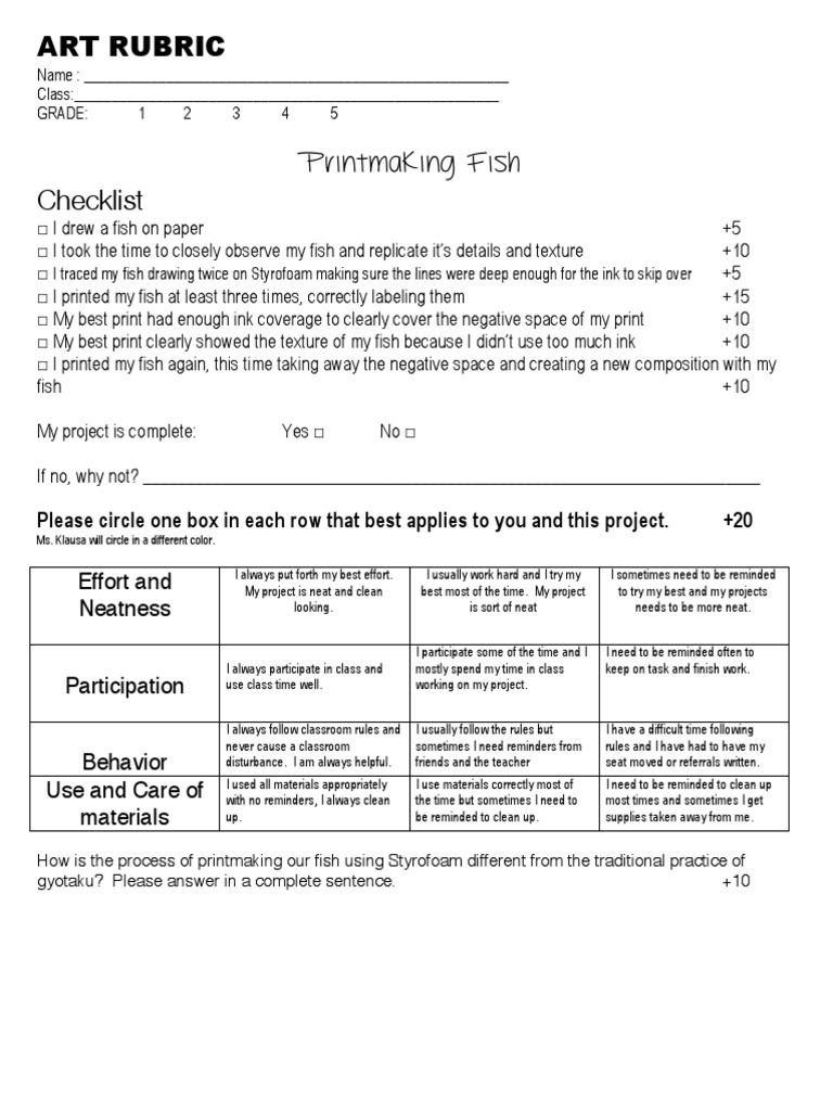 ART RUBRIC Printmaking Fish | PDF