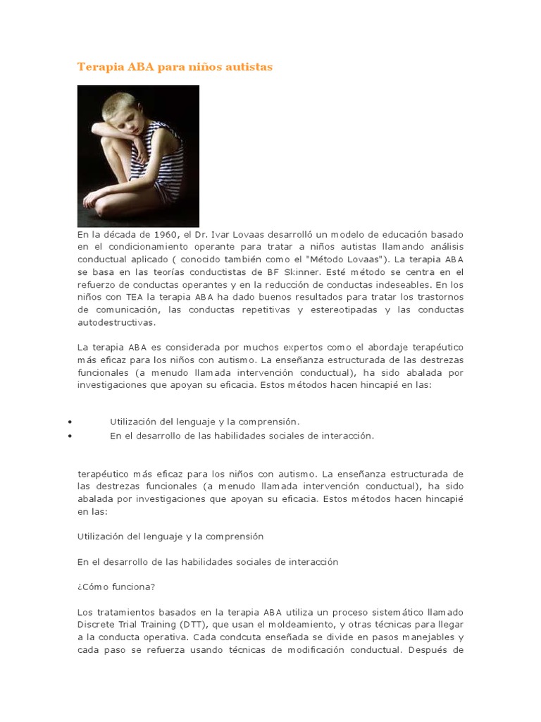 Terapia ABA para Niños Autistas | PDF | Autismo | Escuelas psicologicas