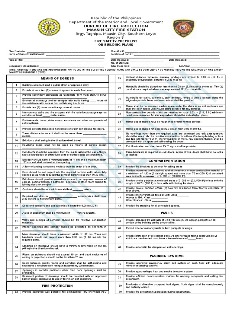 Fire Safety Checklist On Building Plans Final | PDF | Pedestrian ...