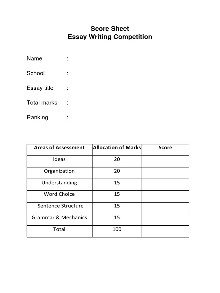 Score Sheet Essay Writing | PDF | Cognitive Science | Epistemology