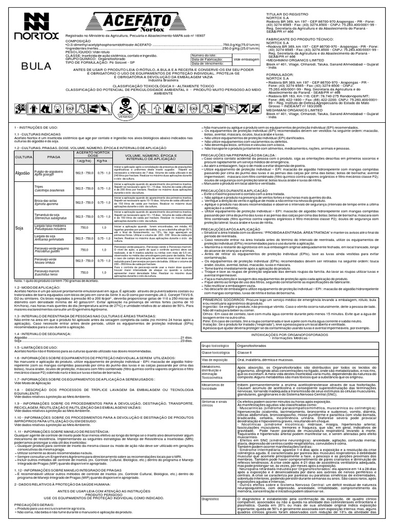 Acefato Bula | Embalagem e Rotulagem | Inseticida