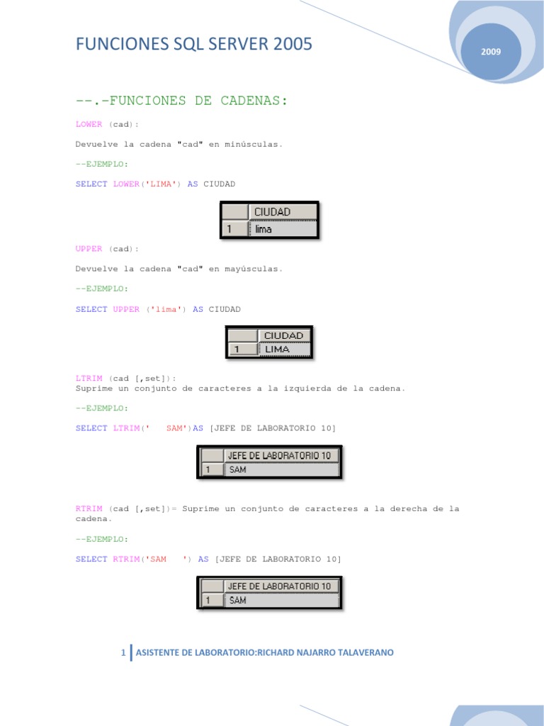 Funciones SQL Server 2005x | PDF | SQL | Cadena (informática)