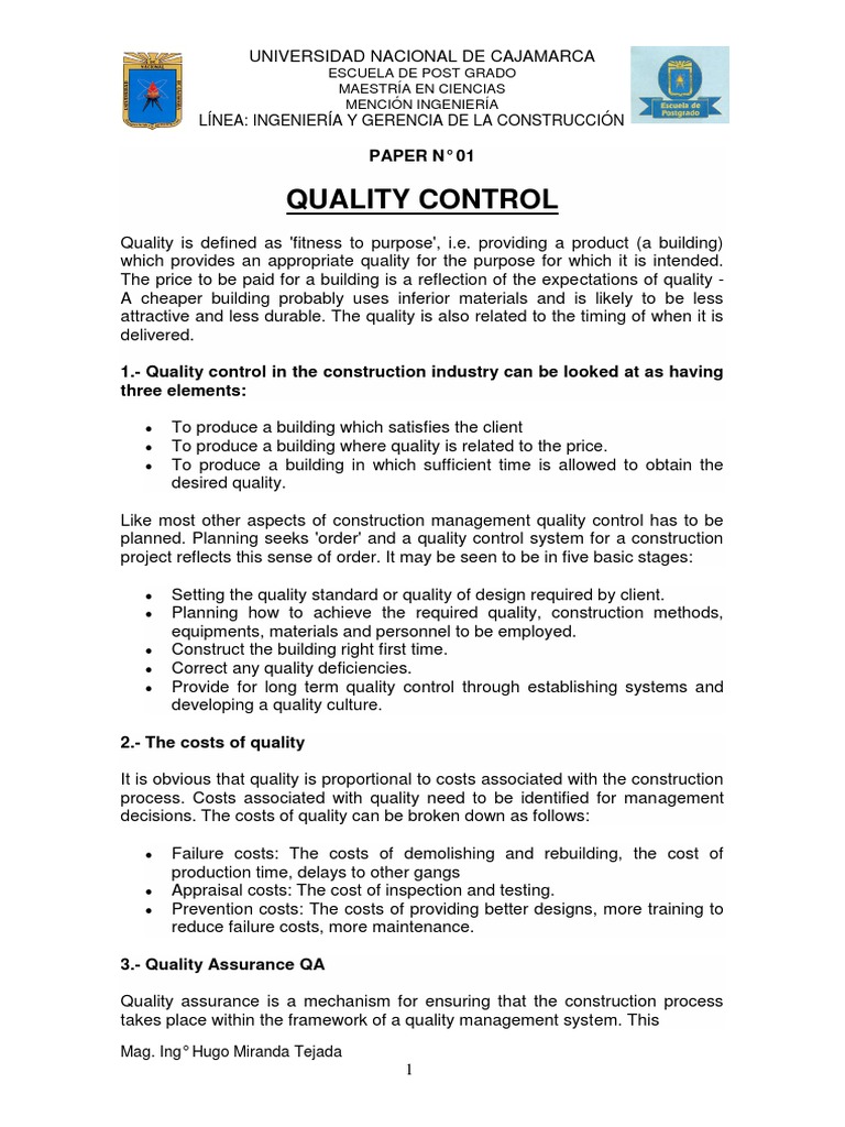 Quality Control: Paper #01 | PDF | Quality Assurance | Theory