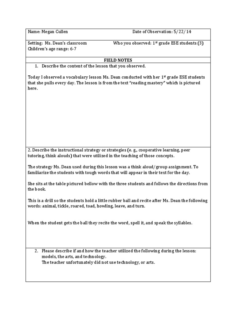 Observation Tool 1 | PDF