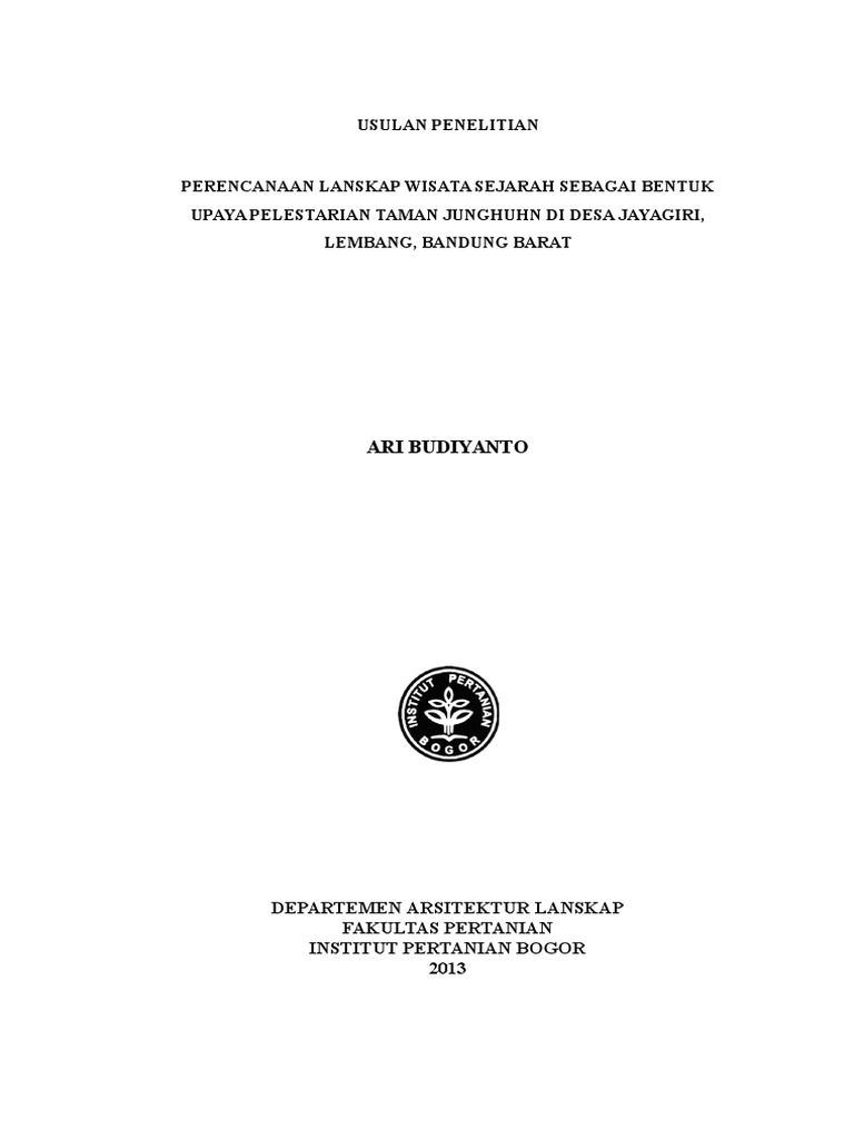 Contoh Cover Proposal Usulan Penelitian Ipb 2013 | PDF