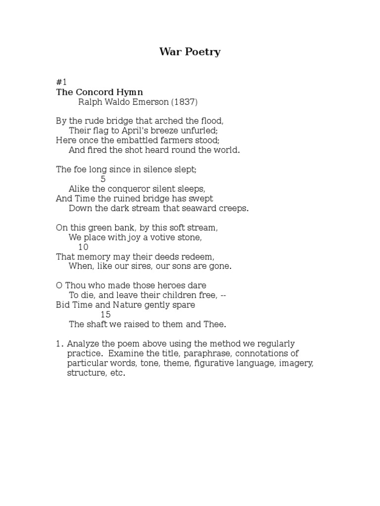 War Poems | PDF | Concord | Poetry