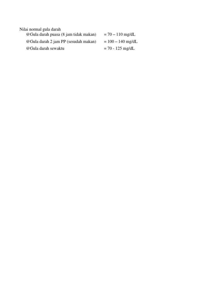 Nilai Normal Gula Darah | PDF