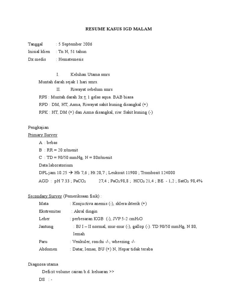 Igd 2 Resume Kasus Igd-Hematemesis | PDF