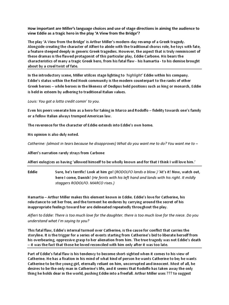 A View From The Bridge - Eddie Carbone: A Tragic Hero? | PDF | Tragedy ...