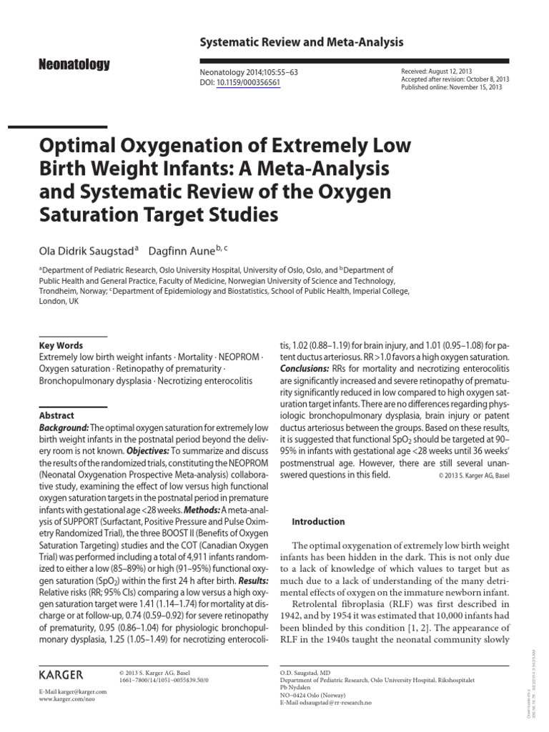 The Optimal Oxygen Saturation For Extremely Low Birth Weigh Infants PDF ...