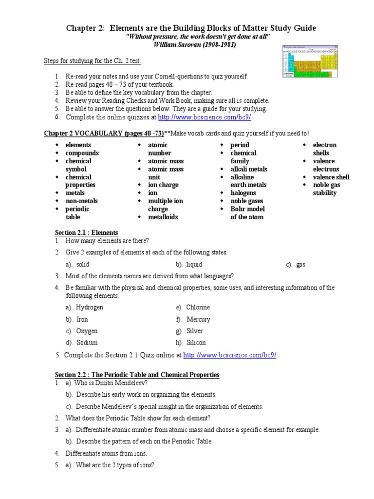 BC Science 9 Chemistry Unit Study Guide | PDF | Ion | Periodic Table