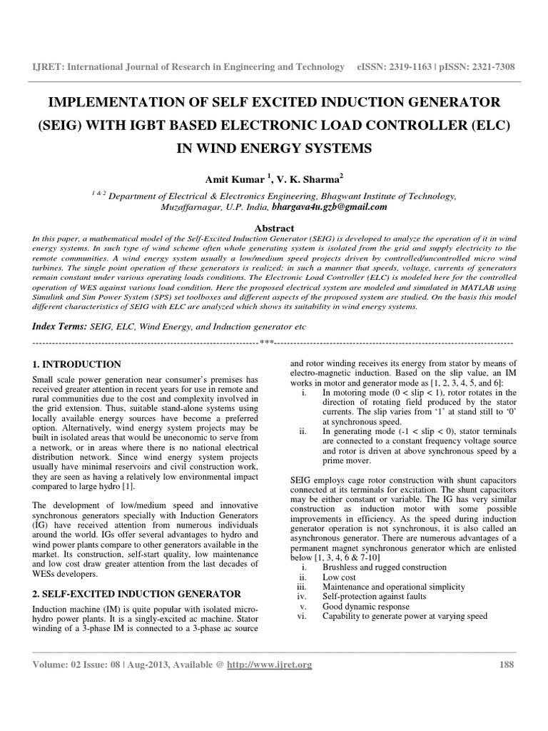Implementation of Self Excited Induction Generator | PDF