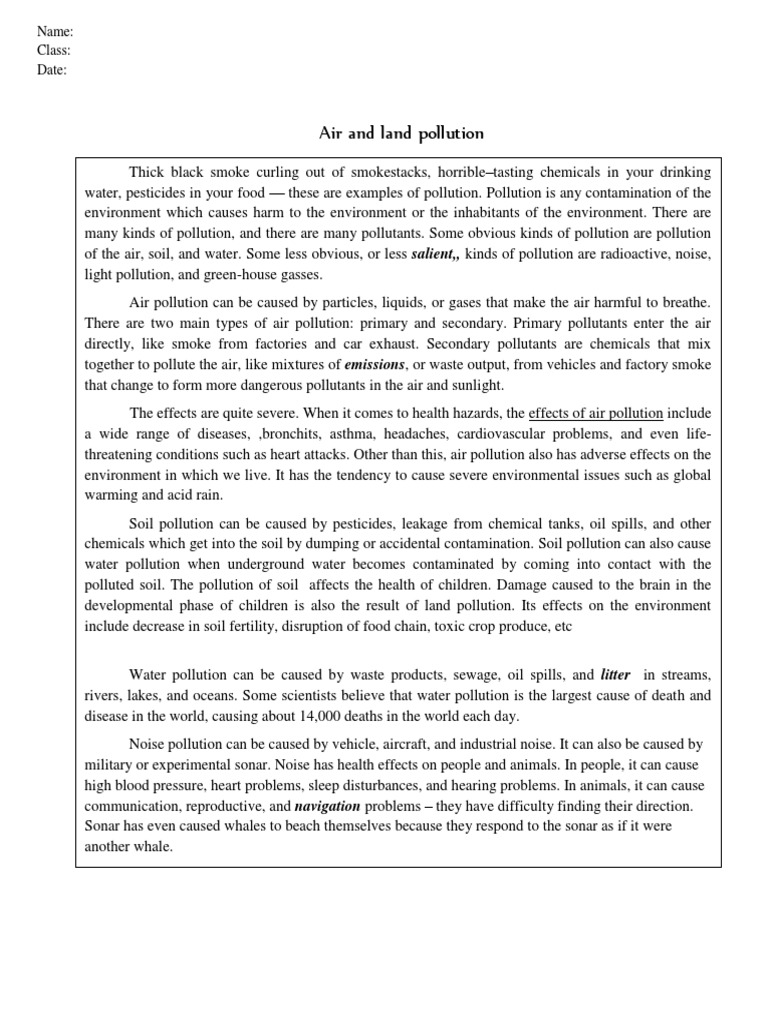 Worksheet Environment | PDF | Pollution | Air Pollution