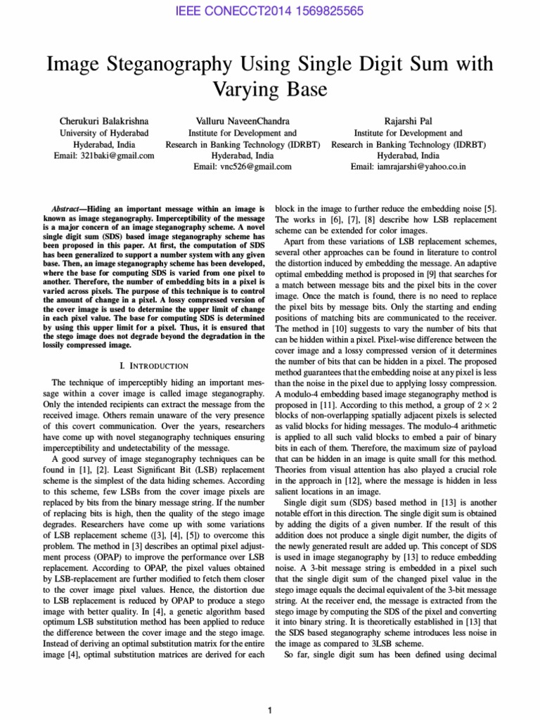 Image Steganography Using Single Digit Sum With Varying B Ase | PDF ...