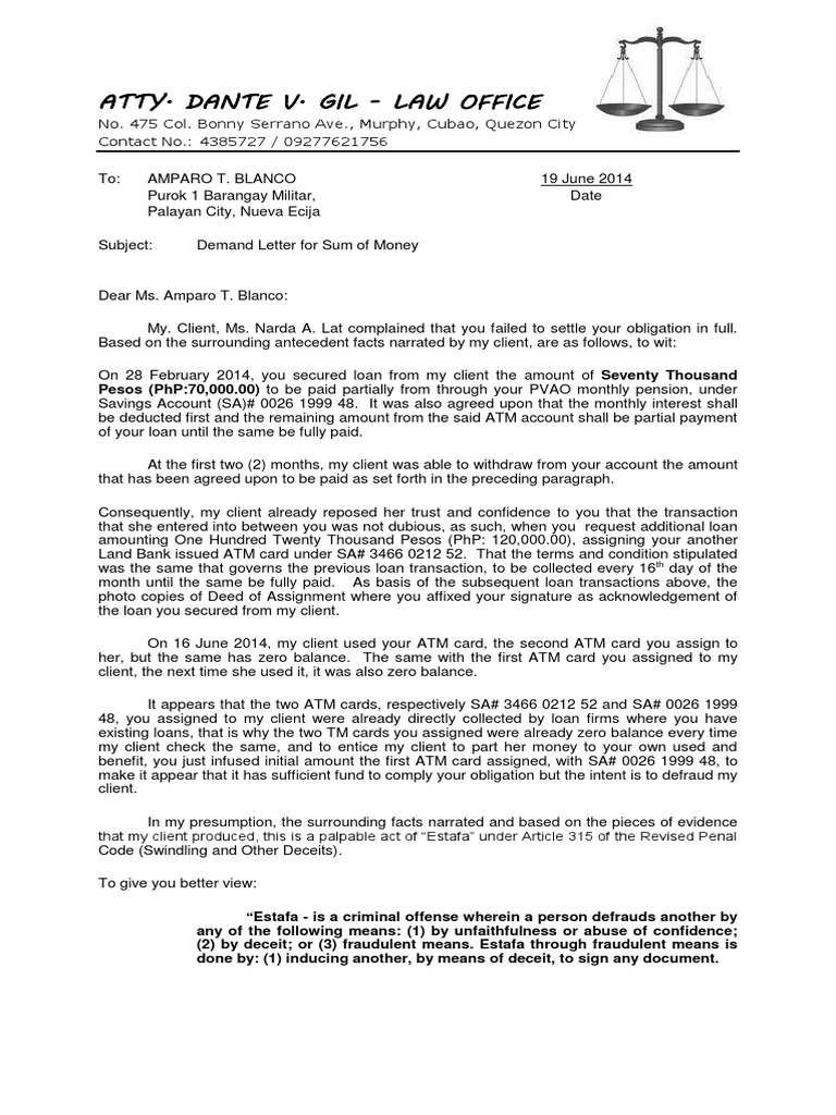 Demand Letter | Fraud | Loans