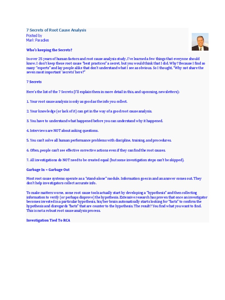 Root Cause Analysis Insights | PDF | Causality | Interview