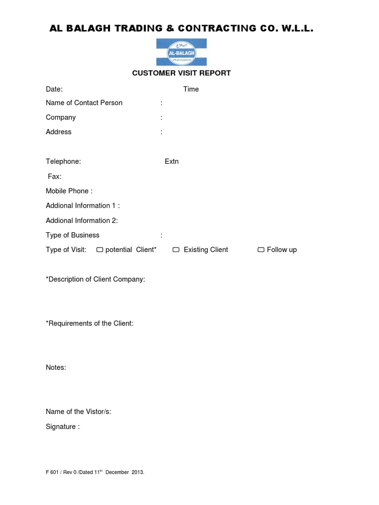 Customer Visit Report | PDF