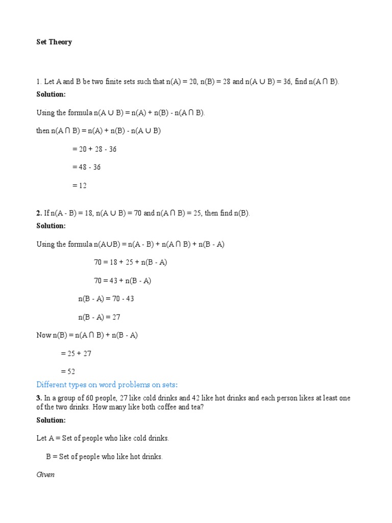 Set Theory: Different types on word problems on sets | Logic ...