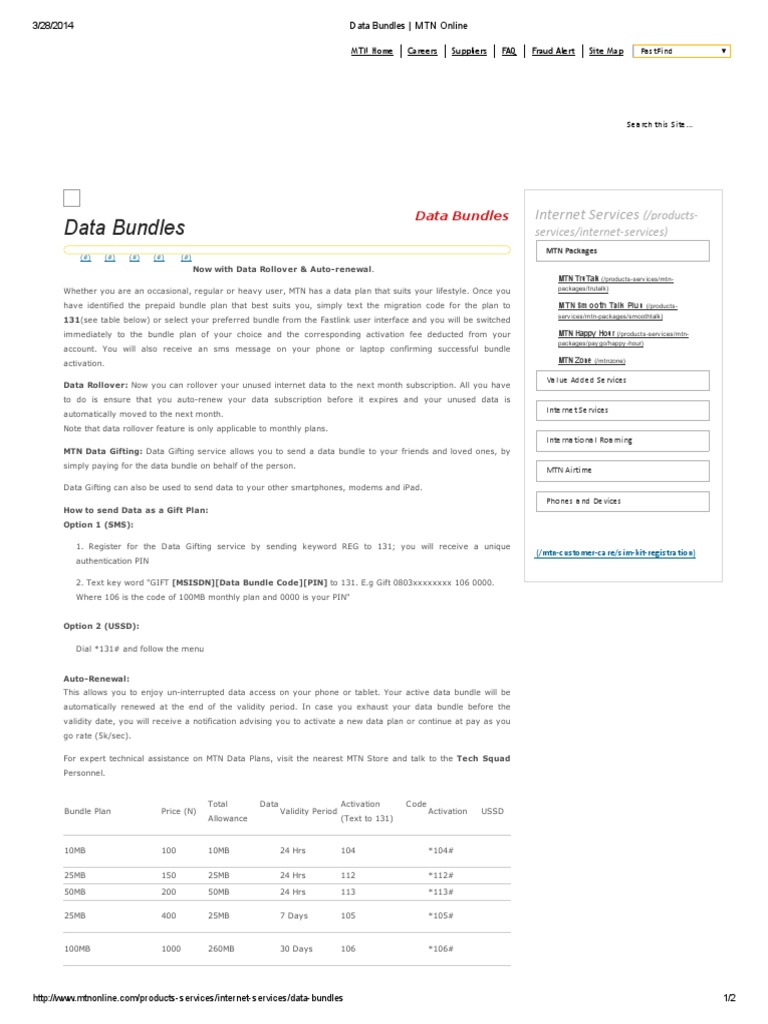 Data Bundles - MTN Online | PDF | Data Rate Units | High Speed Packet ...