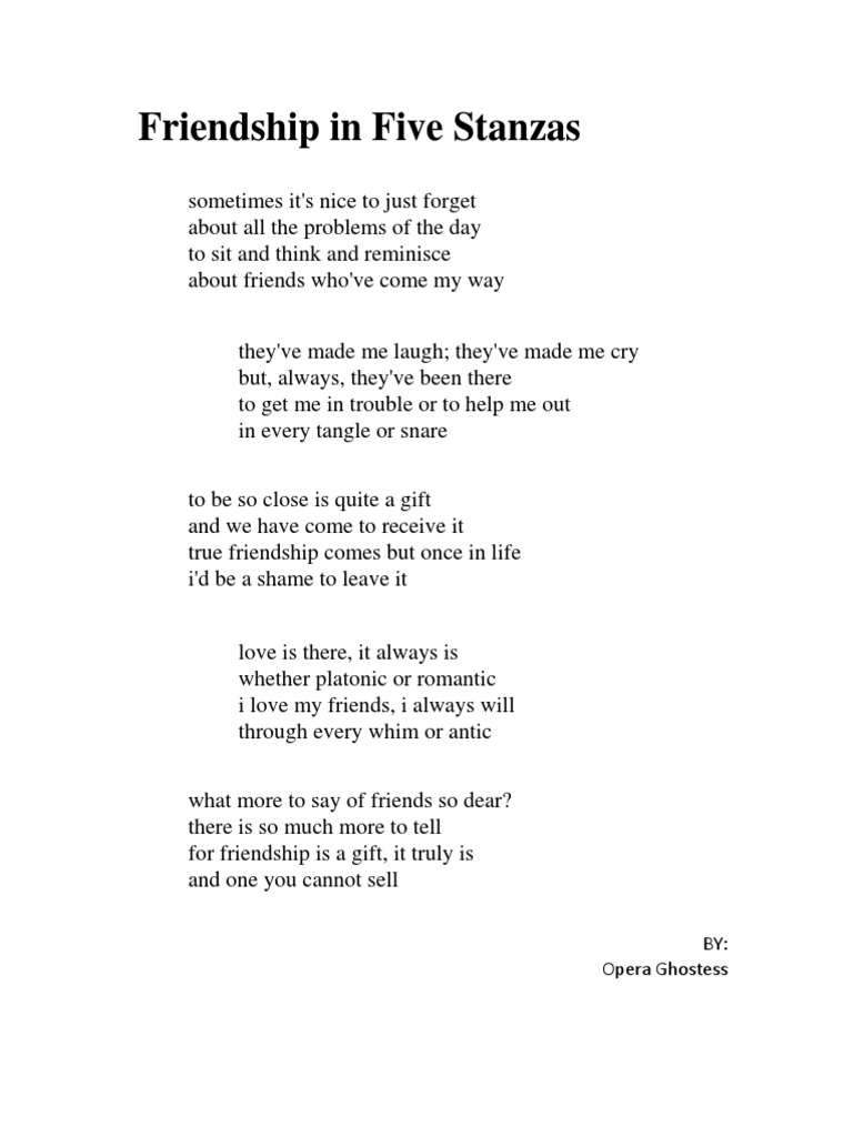 Friendship in Five Thoughtful Stanzas | PDF | Poetry | General Fiction