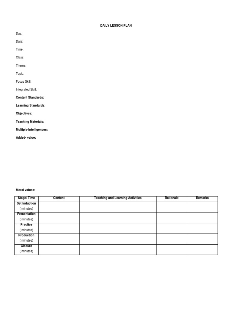 Template 3ps - Daily Lesson Plan | PDF