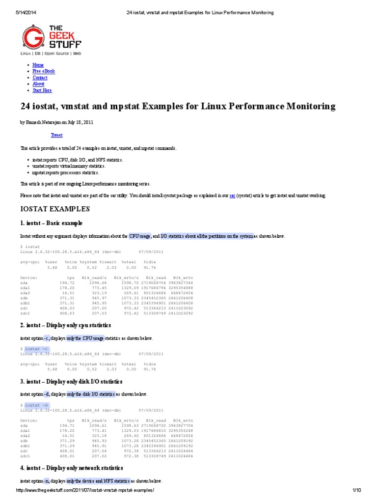 24 Iostat, Vmstat and Mpstat Examples For Linux Performance Monitoring ...