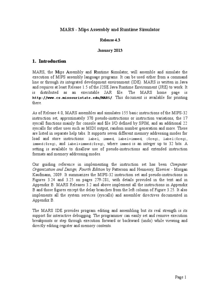 Mars Tutorial Pdf String Computer Science Instruction Set