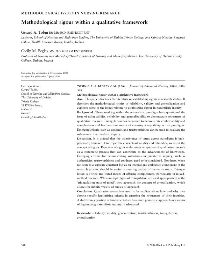 Methodological Rigour Within A Qualitative Framework | PDF ...