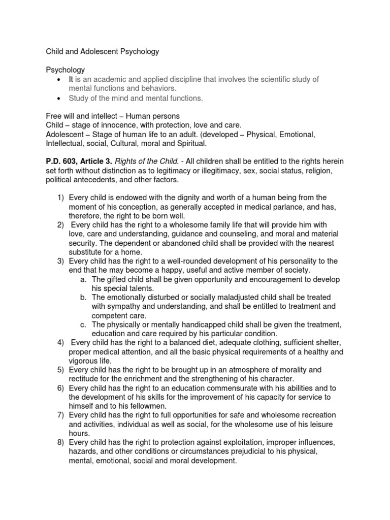 Child and Adolescent Psychology | PDF | Childhood | Adolescence