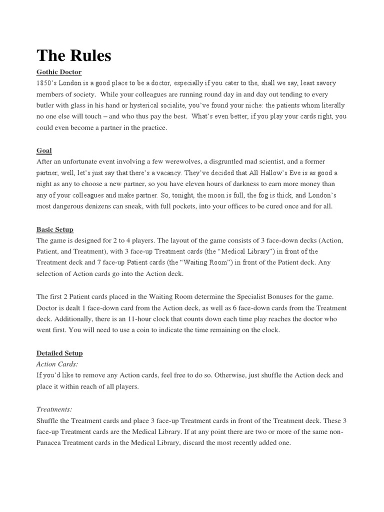 The Rules: Gothic Doctor | PDF | Playing Cards | Gaming
