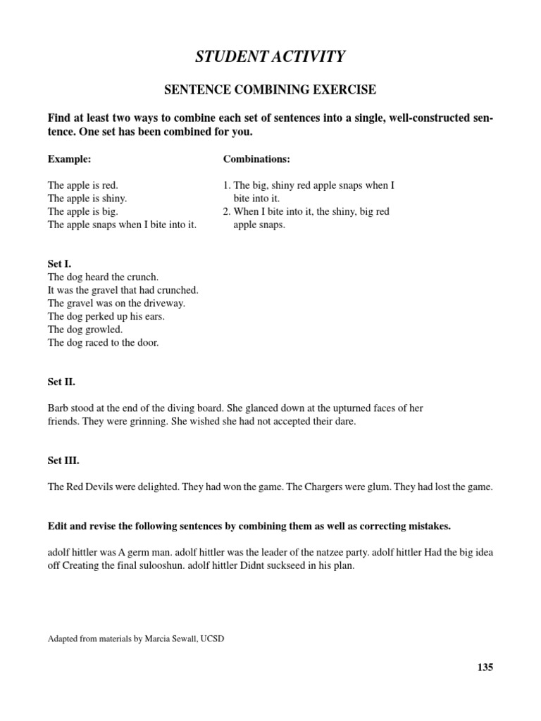 Sentence Combining Exercise | PDF | Art | Mystery, Thriller & Crime Fiction