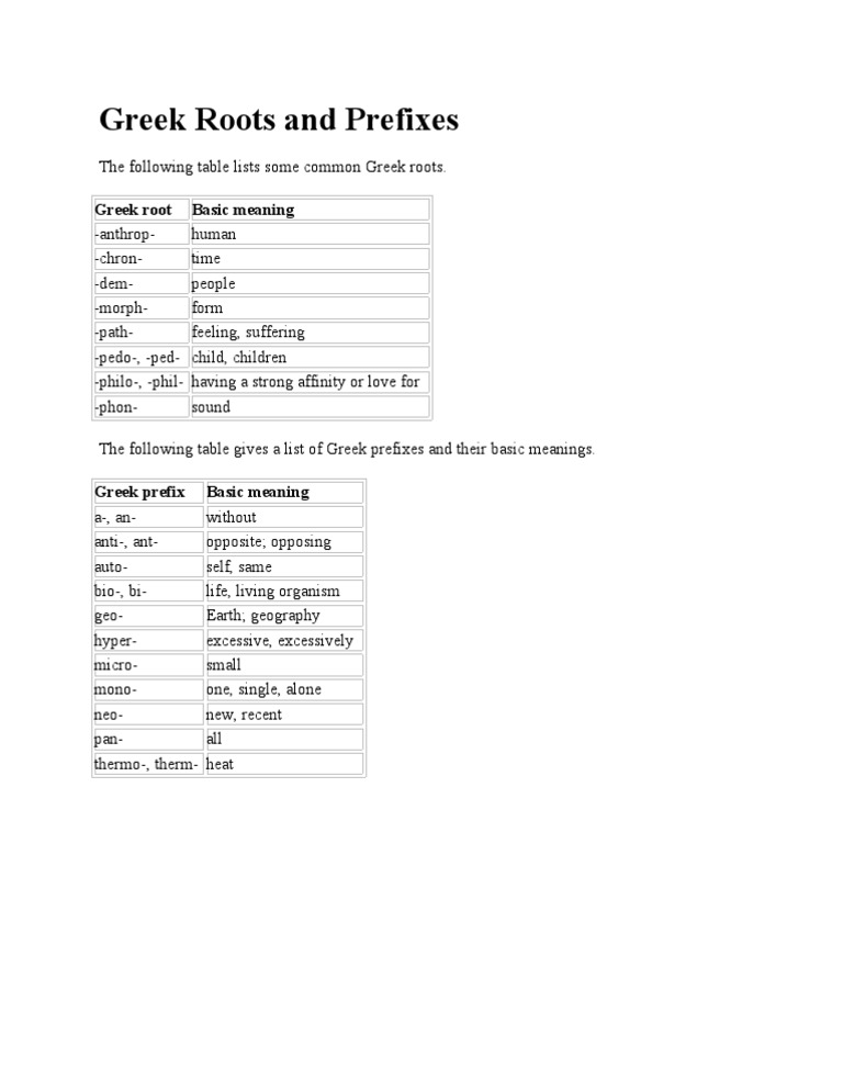 Greek Roots & Prefixes Guide | PDF