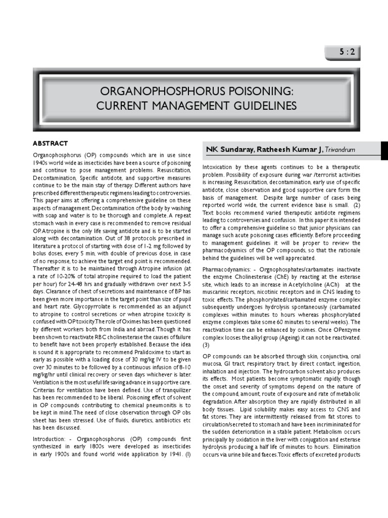 Guidelines for Organophosphate Poisoning | PDF | Intravenous Therapy ...