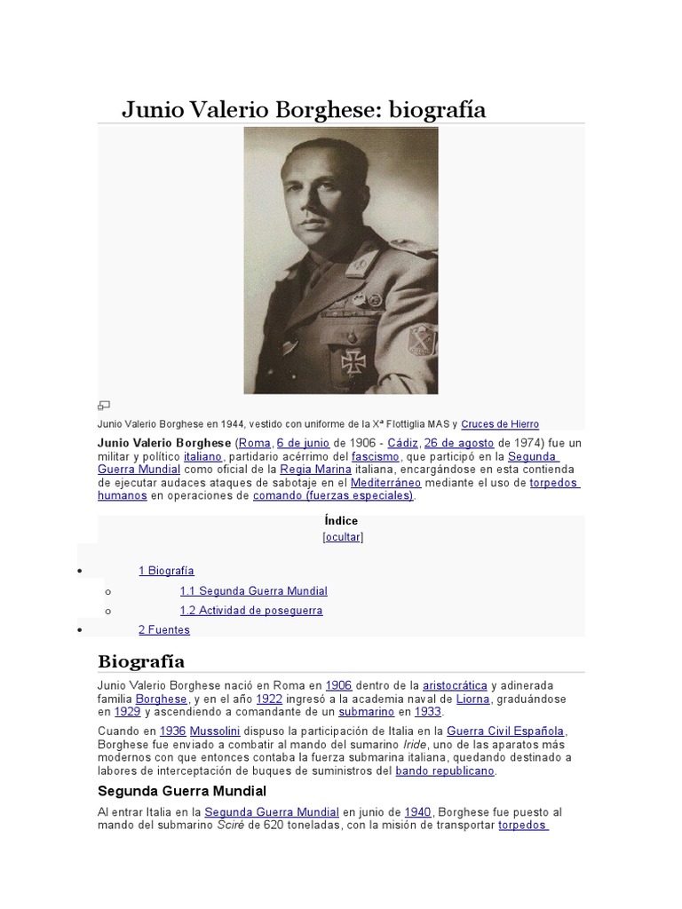 Biografía de Junio Valerio Borghese | PDF | Política de extrema derecha ...