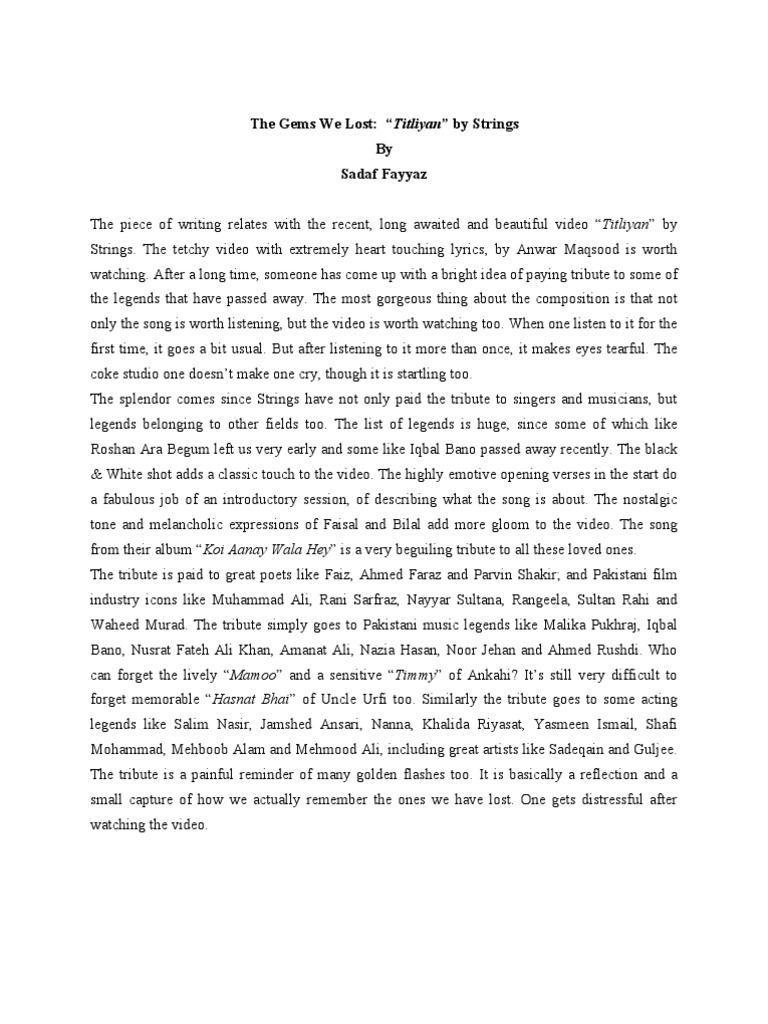 The Gems We Lost: "Titliyan" by Strings | PDF | Pakistan | Leisure