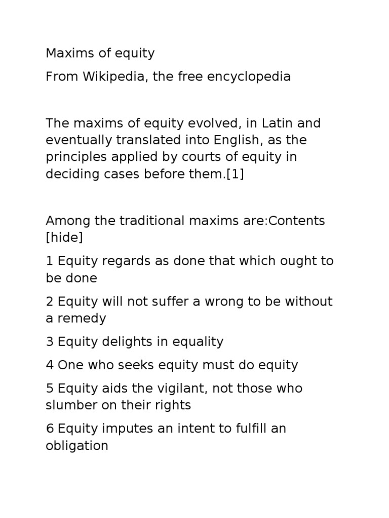 Maxims of Equity | PDF | Mortgage Law | Equity (Law)