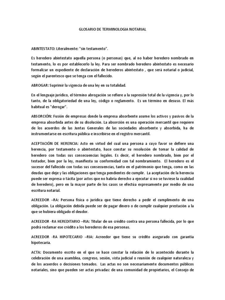 Glosario de Términos Notariales | PDF | Herencia | Voluntad y testamento