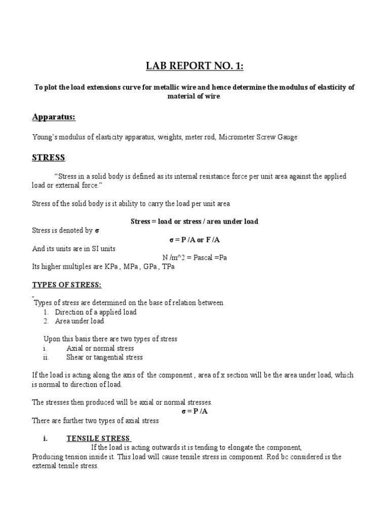 The Load Extensions Curve For Metallic Wire and Hence Determine The ...