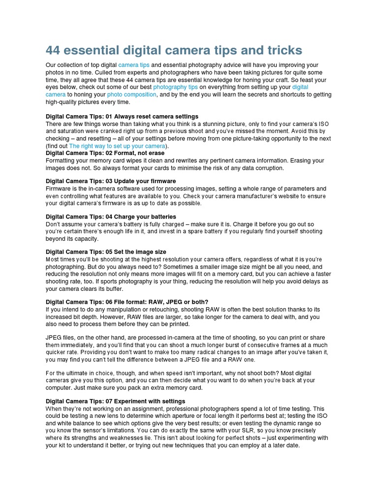 Essential Digital Camera Tips 2025 | PDF | Exposure (Photography ...