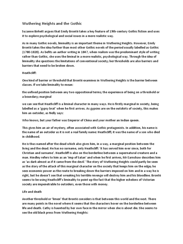 Wuthering Heights The Gothic | PDF | Heathcliff (Wuthering Heights ...