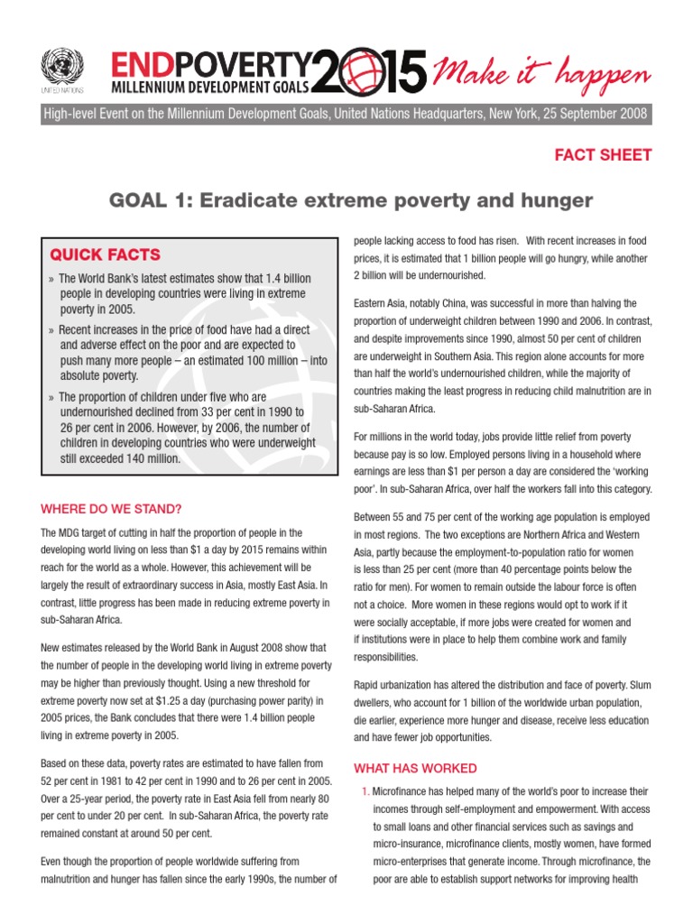 GOAL 1: Eradicate Extreme Poverty and Hunger: Fact Sheet | PDF | World Food Programme ...