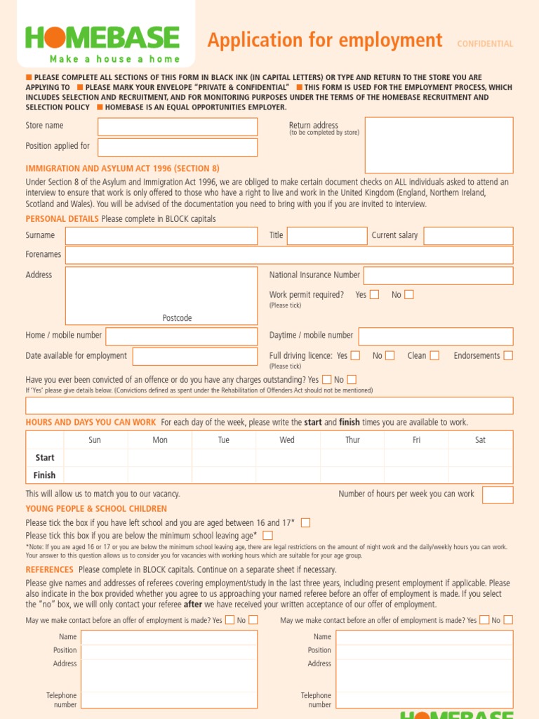 Application For Employment: Immigration and Asylum Act 1996 (Section 8 ...