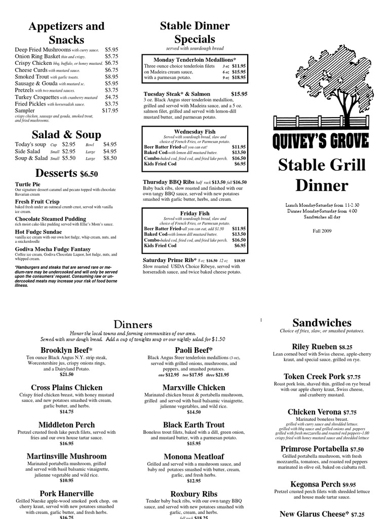 Quivey's Grove Menu Highlights | PDF | Salad | Hamburgers