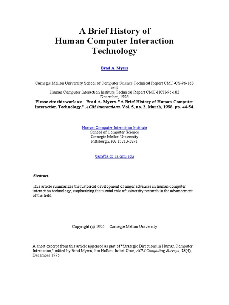 A Brief History of Human Computer Interaction Technology | PDF | Art ...