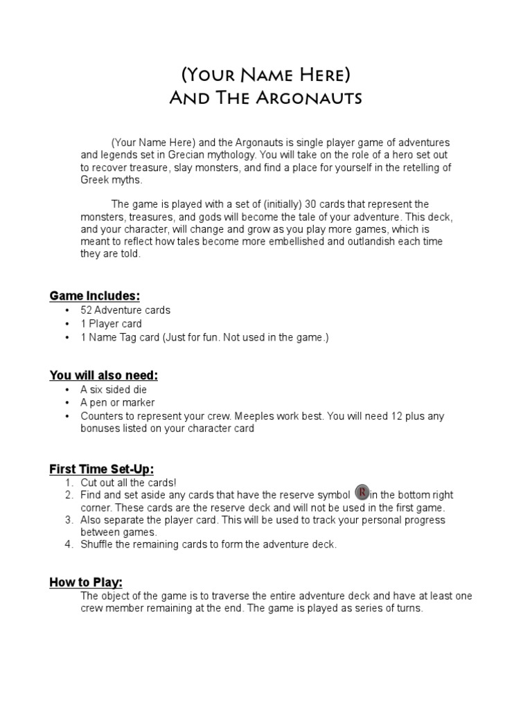 Argo Rules Pdf Greek Mythology Leisure
